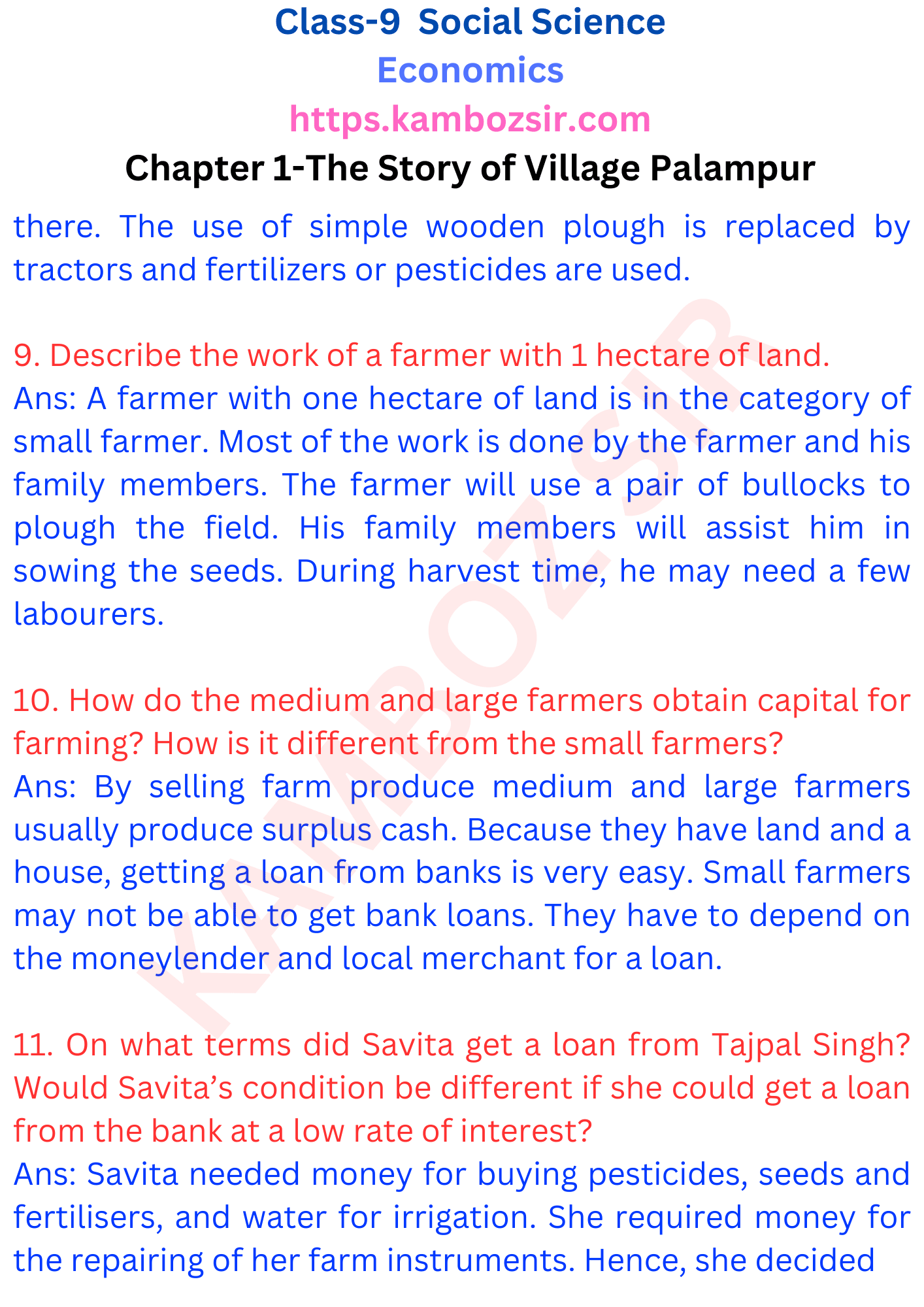 Class 9th Economics Chapter 1-The Story of Village Palampur Solution ...