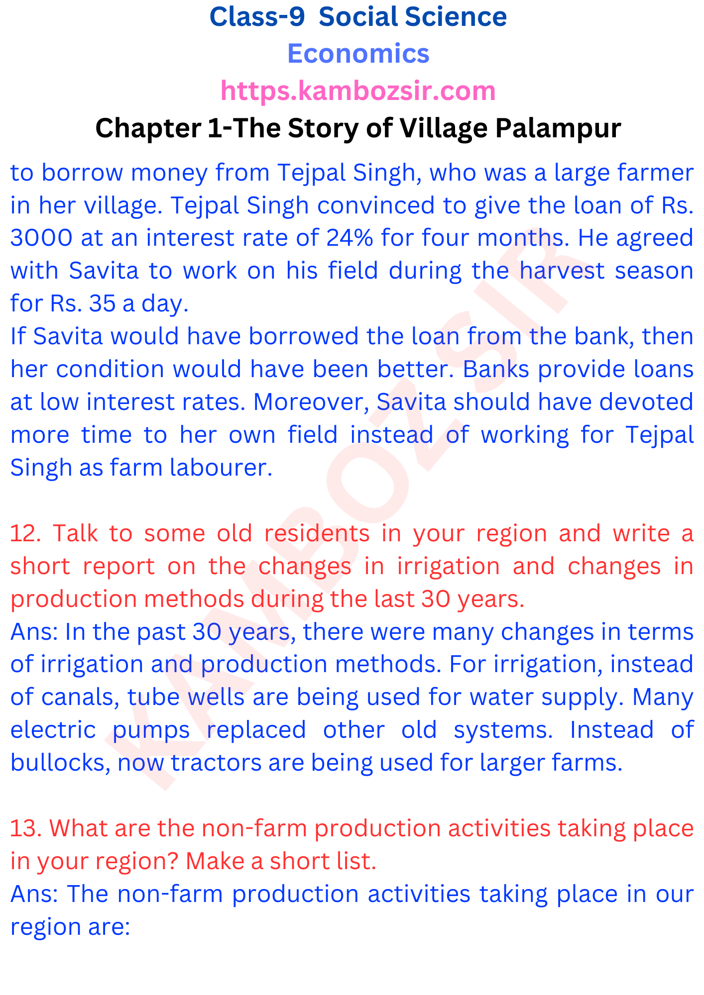 Class 9th Economics Chapter 1-The Story of Village Palampur Solution ...