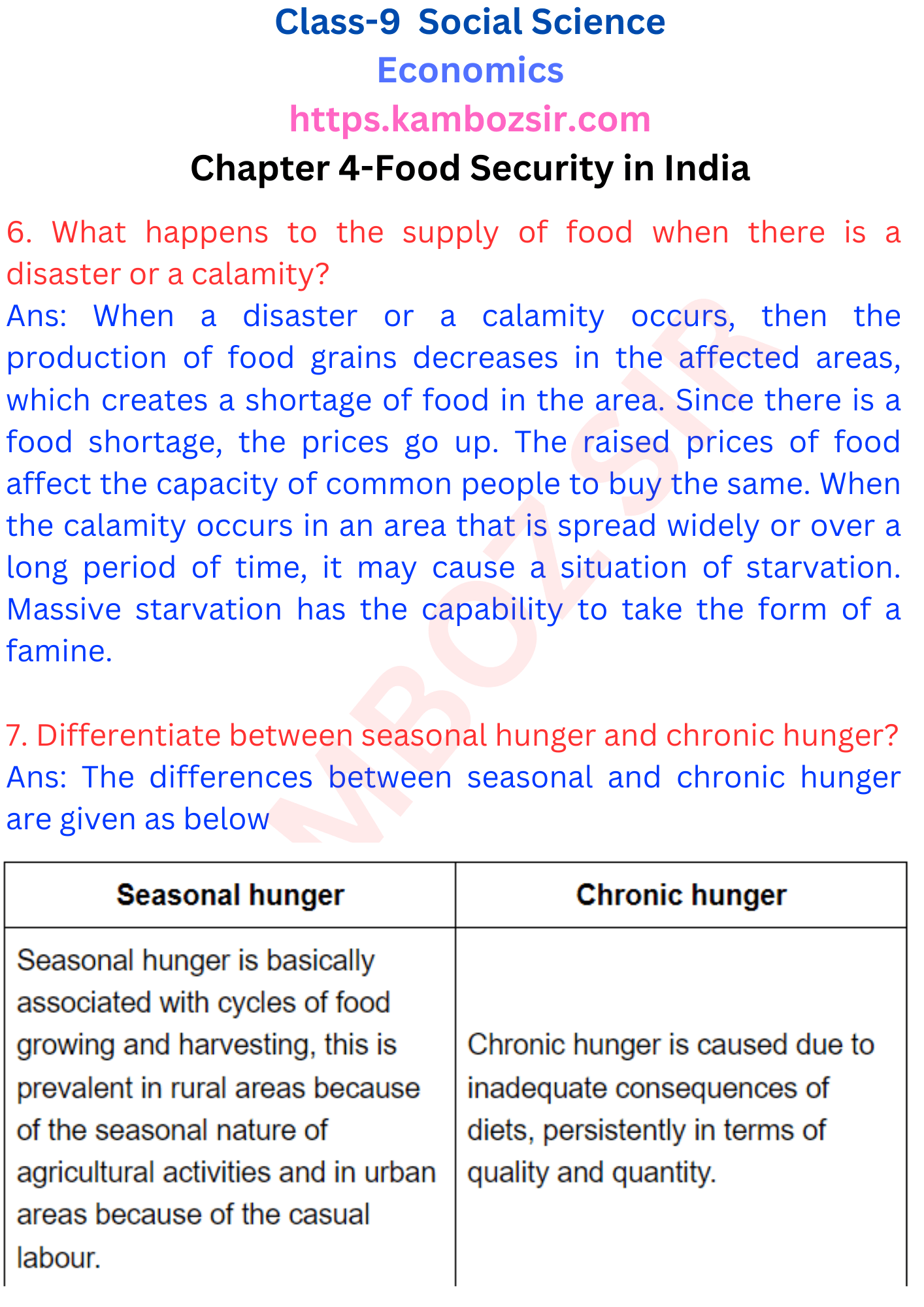 Class 9th Economics Chapter 4-Food Security in India Solution - kamboz sir