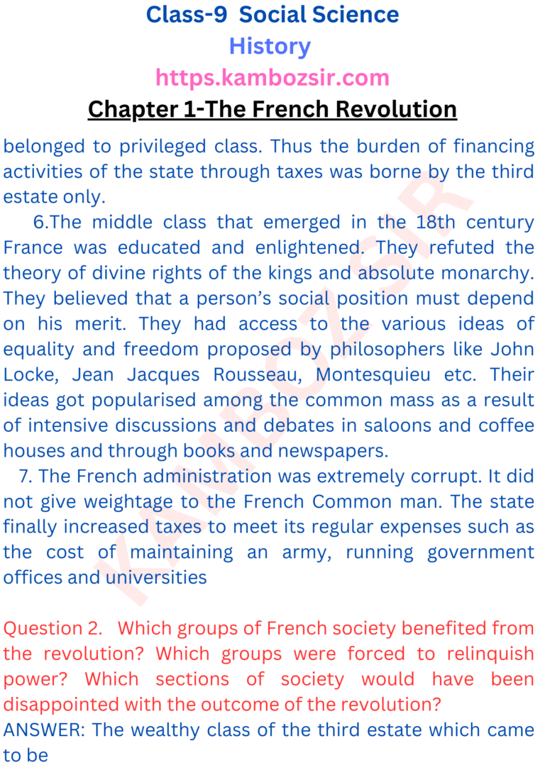 Class 9th History Chapter 1-The French Revolution Solution - kamboz sir