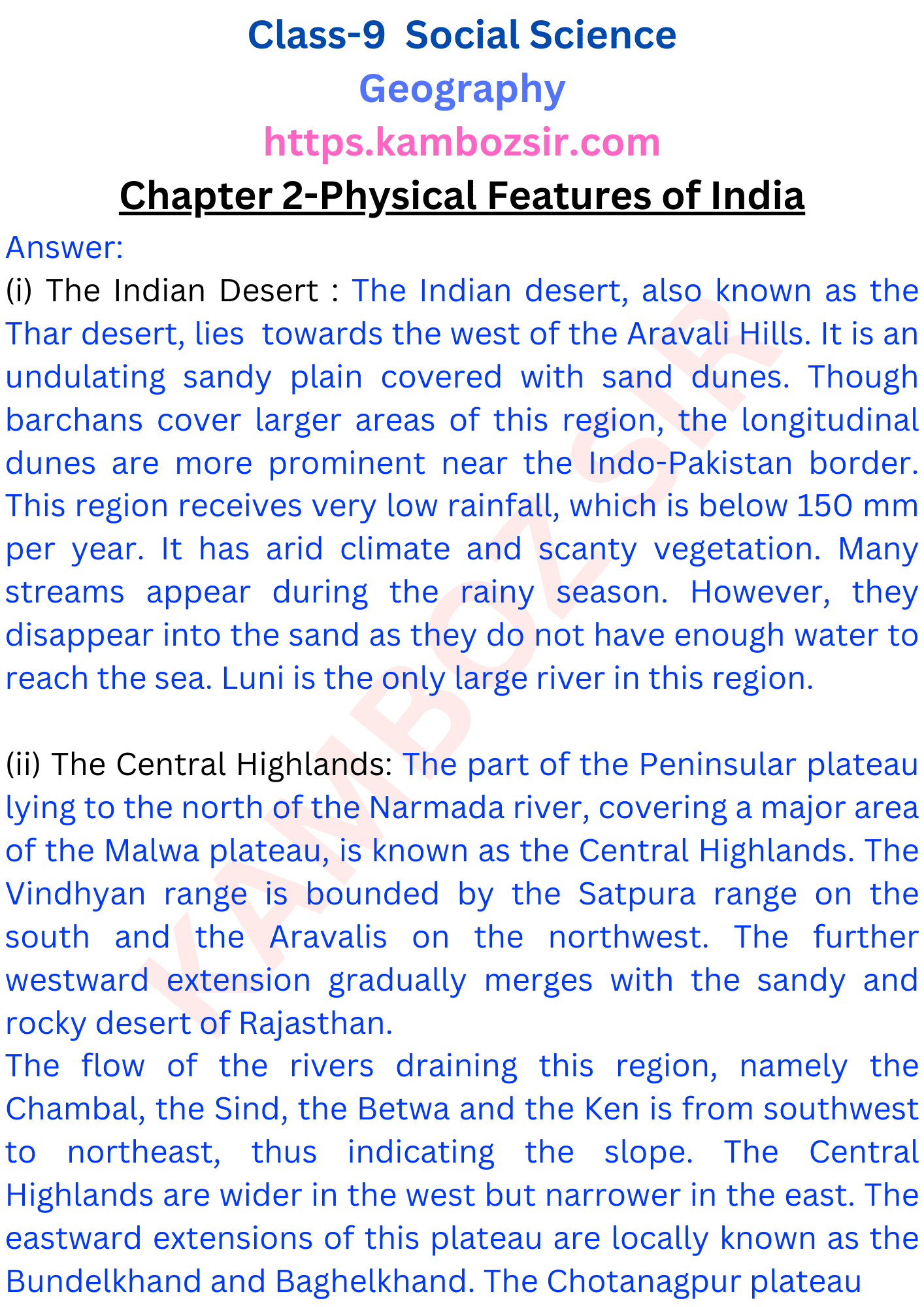 Class 9th Geography Chapter 2-Physical Features of India Solution ...