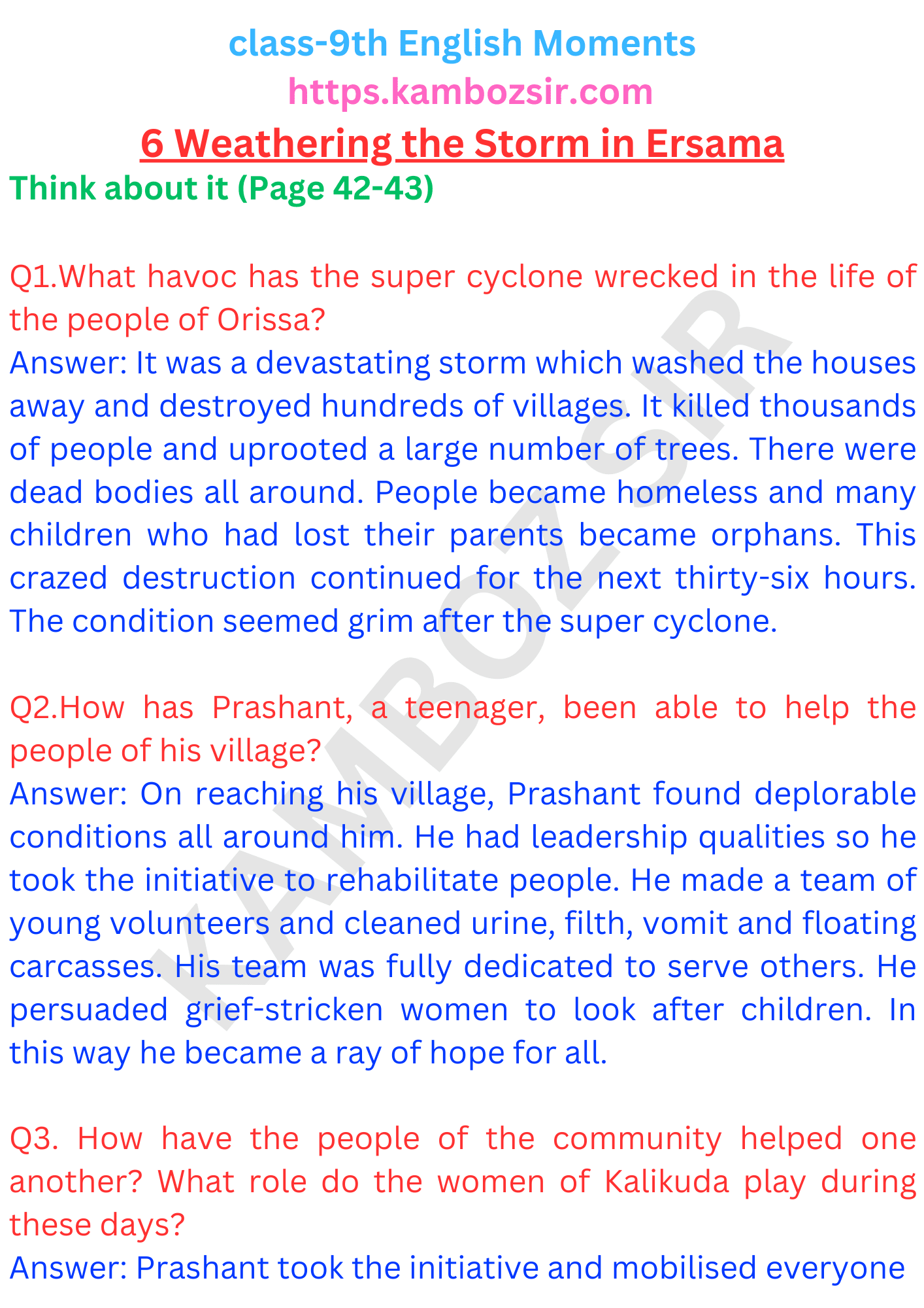 Class 9th Moments Chapter 6 Weathering the Storm in Ersama Solution ...