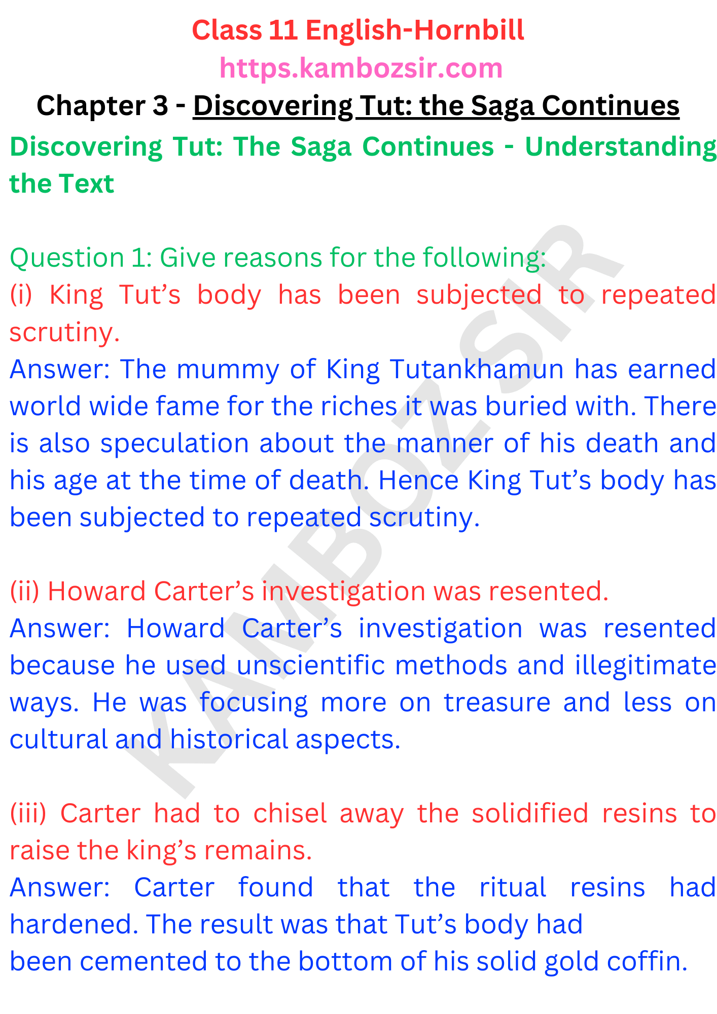 Class 11th English Chapter 3 Discovering Tut The Saga Continues Class 11th English Chapter 3 Discovering Tut The Saga Continues