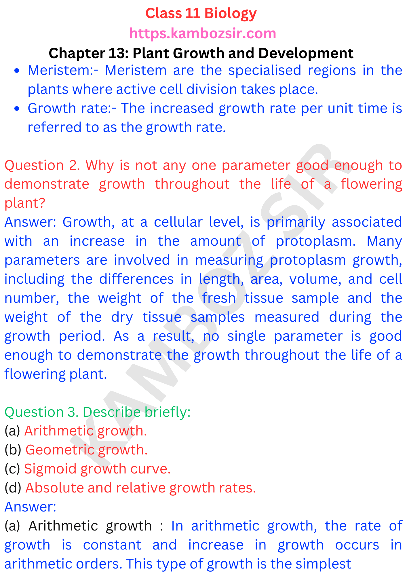 Class 11th Biology Chapter 13 Plant Growth and Development Solution ...