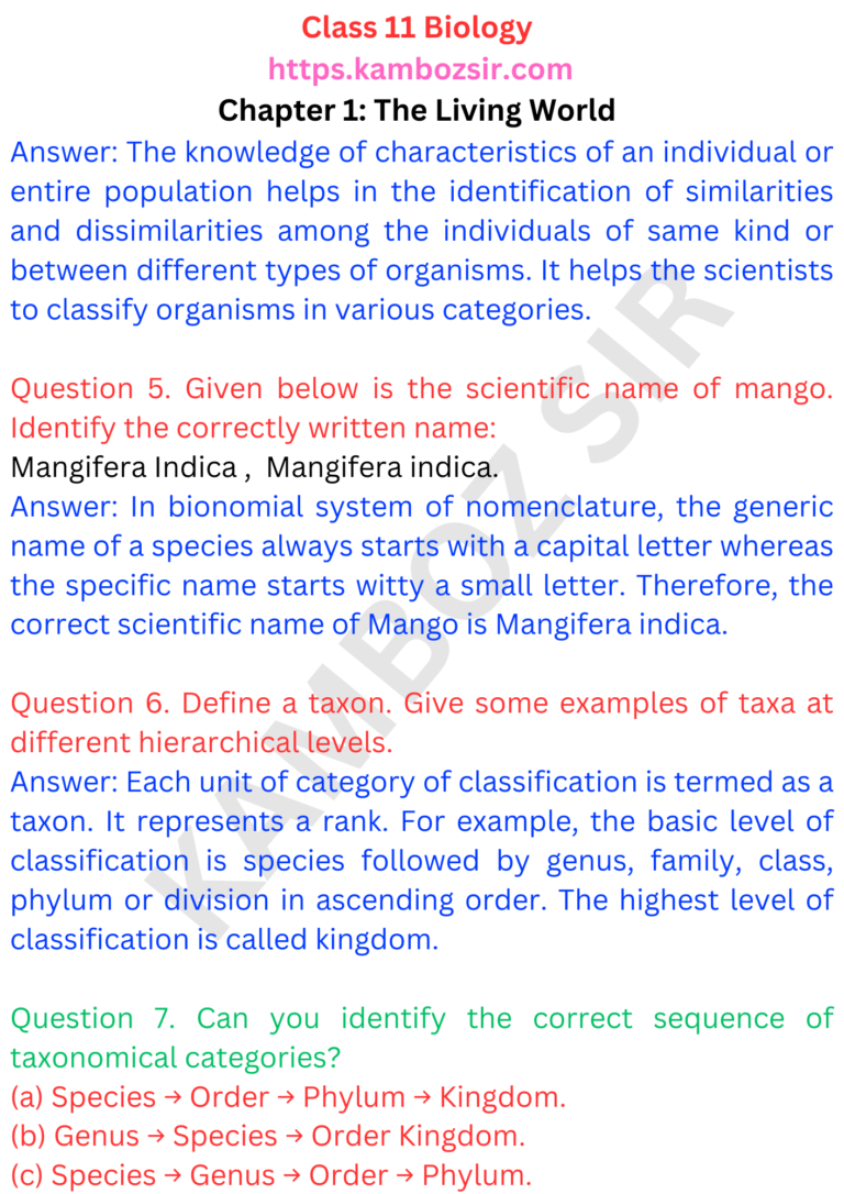 Class 11th Biology Chapter 1 The Living World Solution - kamboz sir