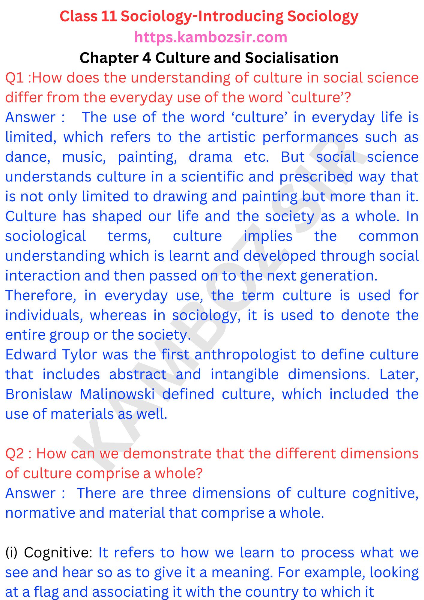 Class 11 Sociology Chapter 4 Culture and Socialisation Solution ...